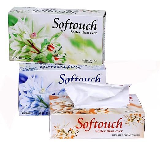 SofTouch 2 Ply Face tissue paper 100 pulls 200 sheets Each Box- Set of ...